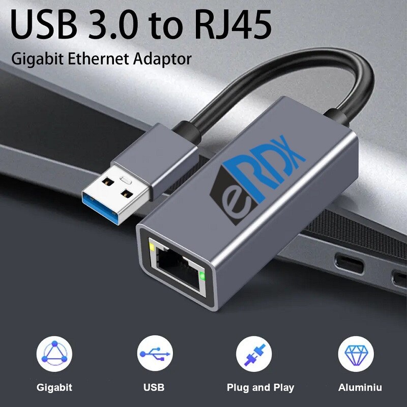 Adaptor Retea USB la RJ45 Gigabit, eRDX® – 10/100/1000 Mbps, Ethernet ...