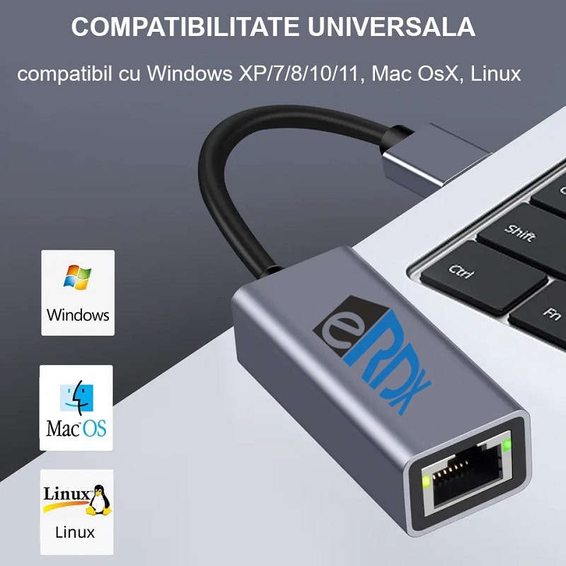 Adaptor Retea USB la RJ45 Gigabit, eRDX® – 10/100/1000 Mbps, Ethernet ...