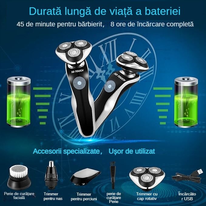 Aparat de barbierit electric, 3 cai, USB, IPX4, Durata de viata a ...