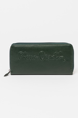 Pierre Cardin, Portofel de piele cu logo in relief, Verde inchis - eMAG.ro