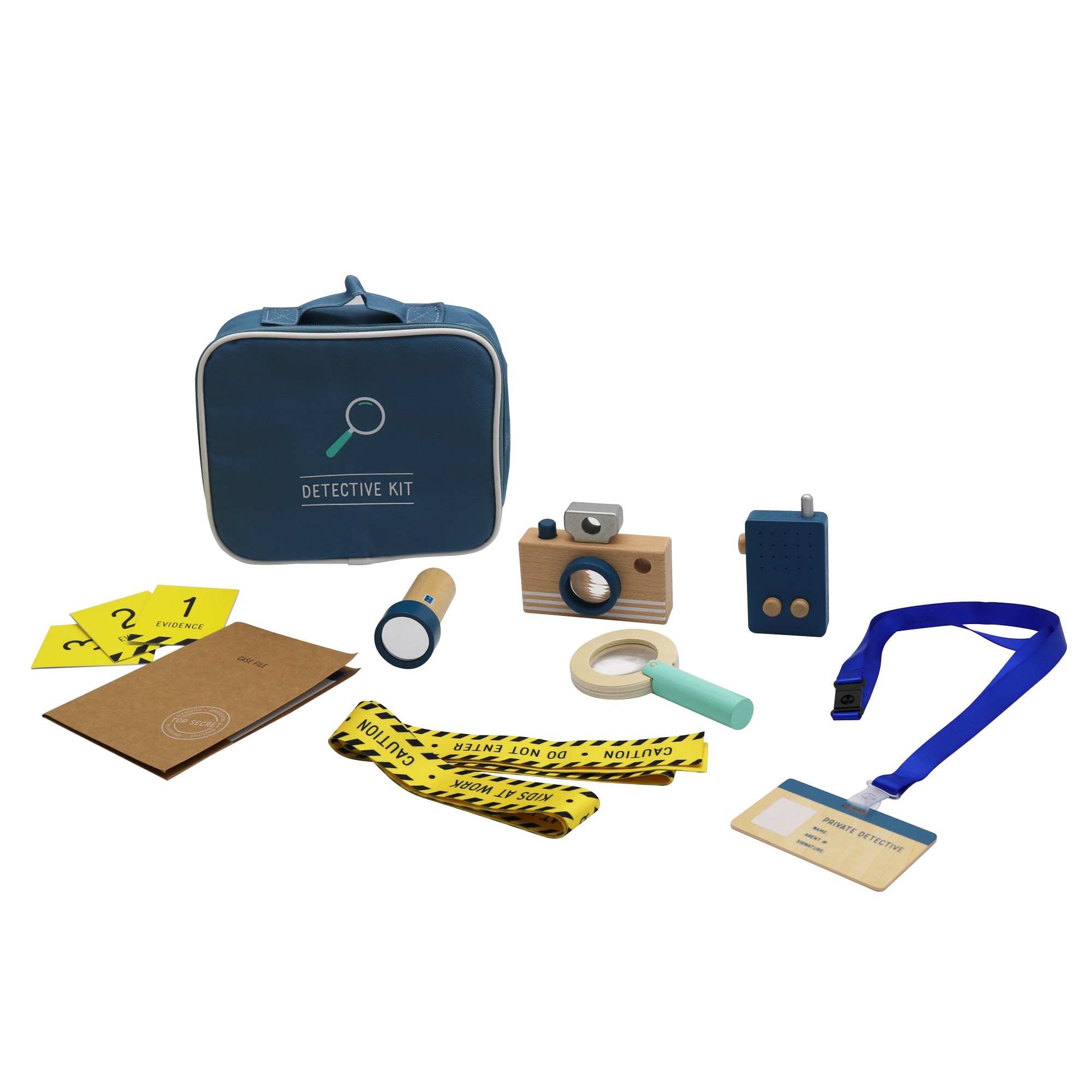 Set trusa de detectiv DacEnergy©, din lemn, pentru copii, 11 piese ...