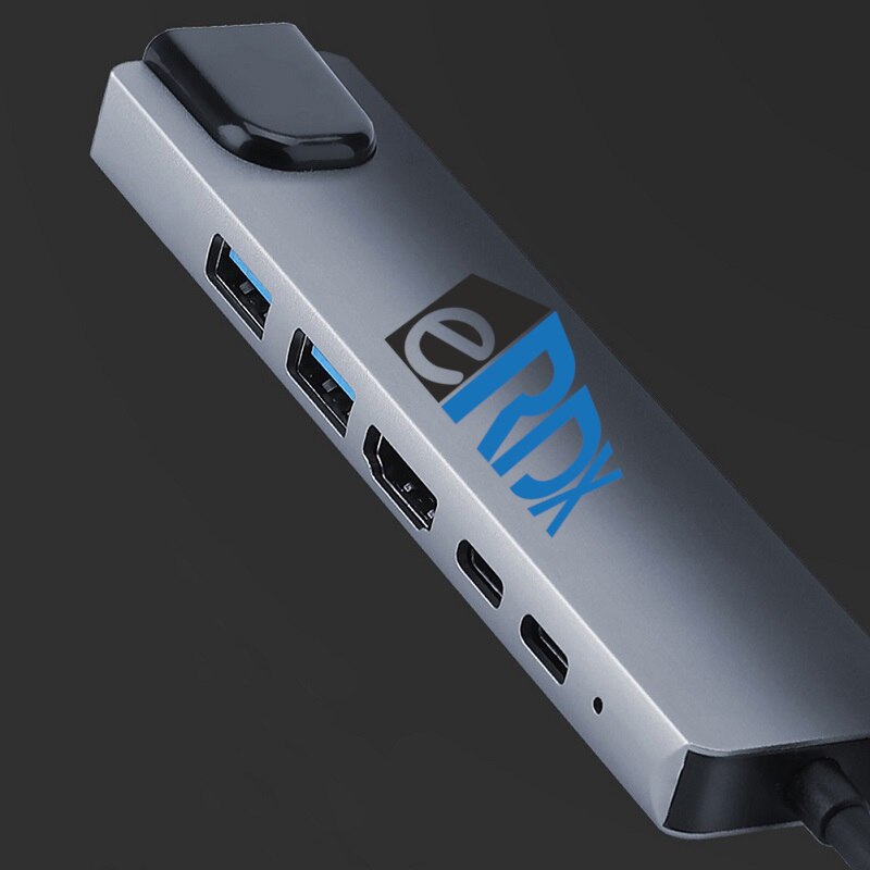 Adaptor Multiport Hub 6 in 1, eRDX®, USB Tip-C, Ethernet RJ45, 2 x USB 3.0, 2 x USB-C,1 x HDMI ...