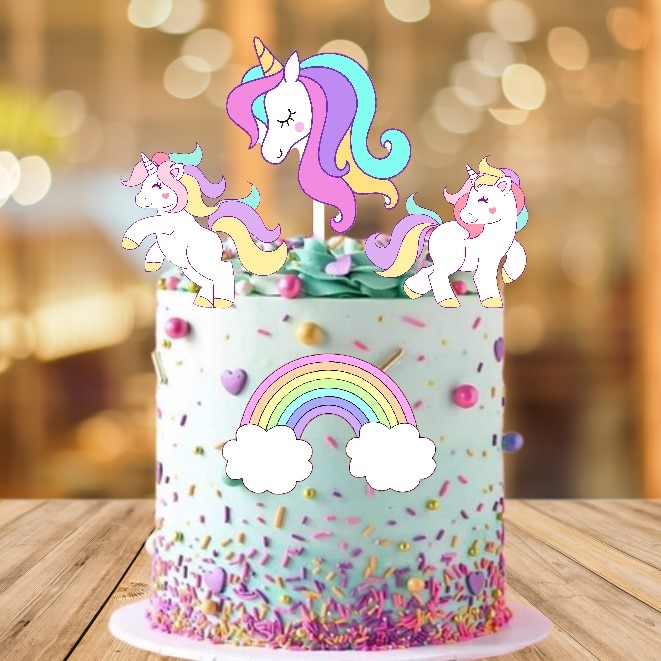 Set figurine tort Unicorn, Bloom Atelier, Placaj MDF - eMAG.ro