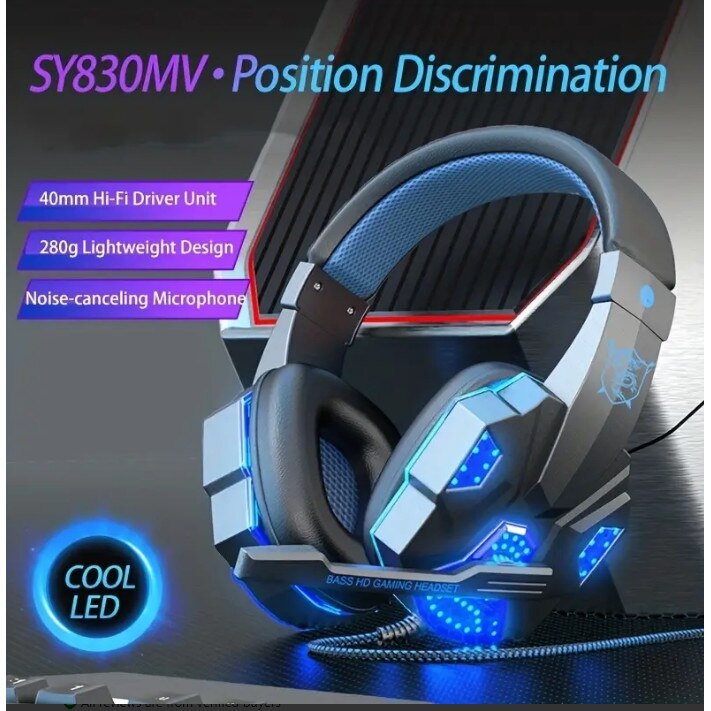 Casti profesionale gaming, super deep bass, lumina LED, Microfon cu ...