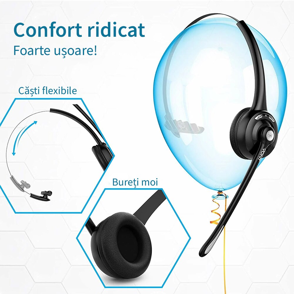 Casca wireless cu microfon VONT, autonomie 12h, Bluetooth 5.0, anulare ...