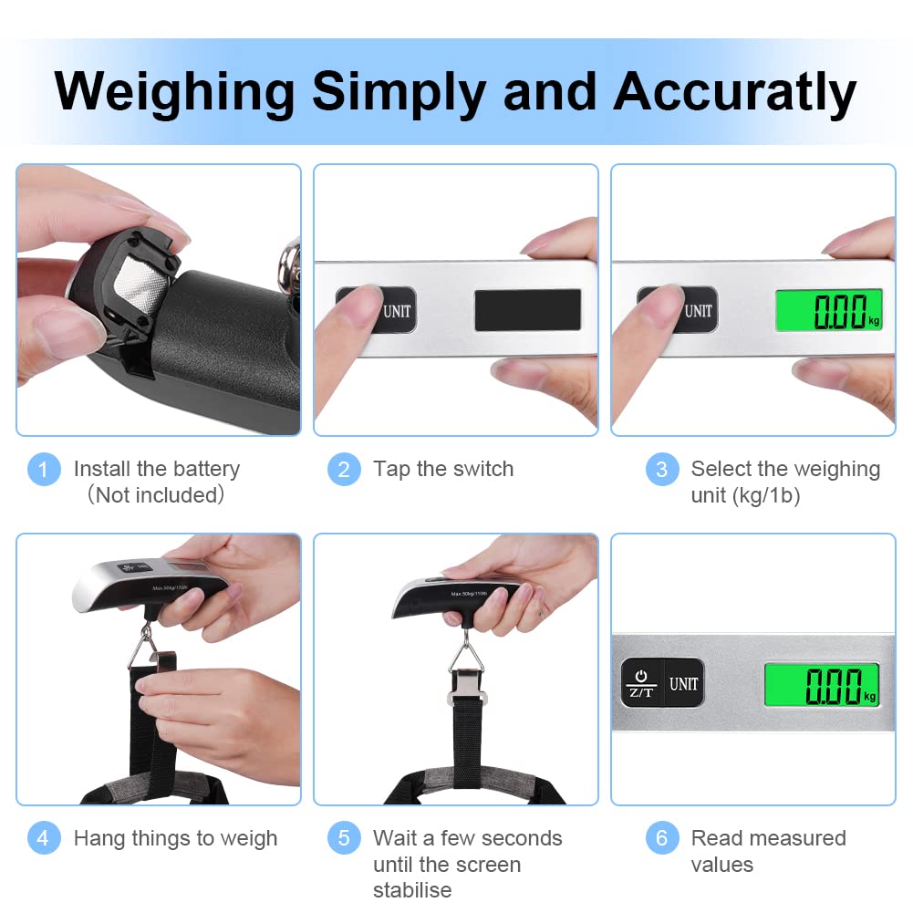 Дигитален ръчен кантар, JENUOS®, максимум 50 кг, LCD дисплей, сребрист ...