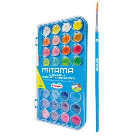 Set Acuarele 36 de culori si Pensula Mitama, Lavabile, culori metalice ...
