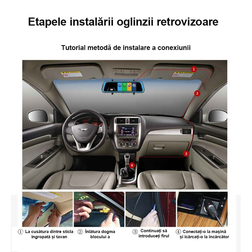 Camera Video Auto, Tip Oglinda Retrovizoare FULLHD 1080P, Ecran tactil ...