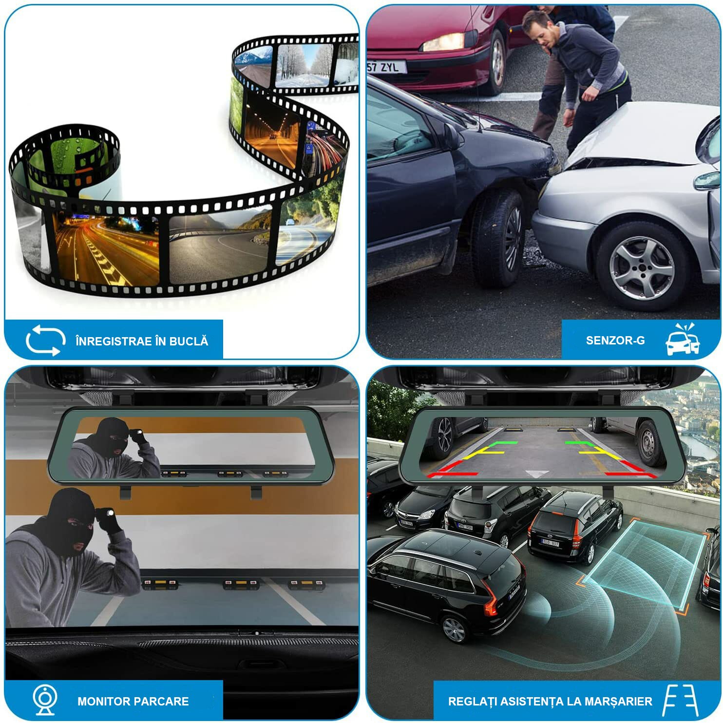 Camera Video Auto, Tip Oglinda Retrovizoare FULLHD 1080P, Ecran tactil ...