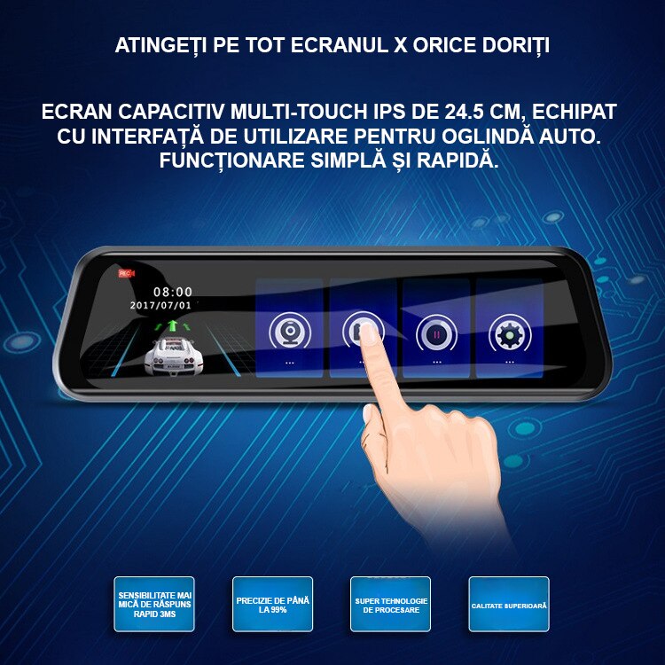 Camera Video Auto, Tip Oglinda Retrovizoare FULLHD 1080P, Ecran tactil ...