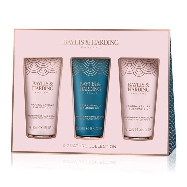 Set Baylis & Harding Jojoba, Vanilla & Almond Oil Signature Collection crema maini femei 3 x 50 ...