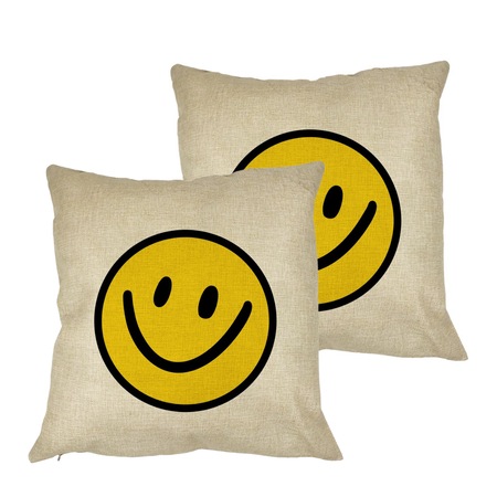 Set 2 Perne Decorative, Model Happy Smiley Face, 40x40 cm, Husa ...