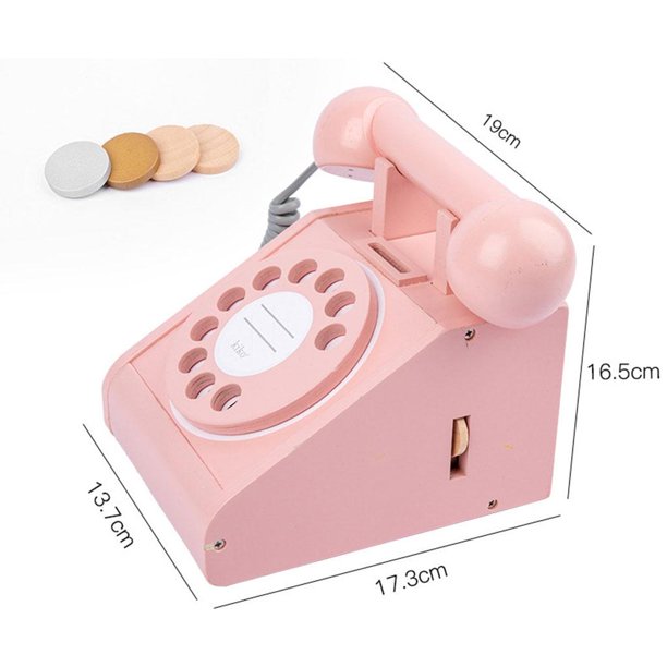 Telefon din lemn model retro, roz, 17 cm L x 20 cm l x 16 cm H - eMAG.ro