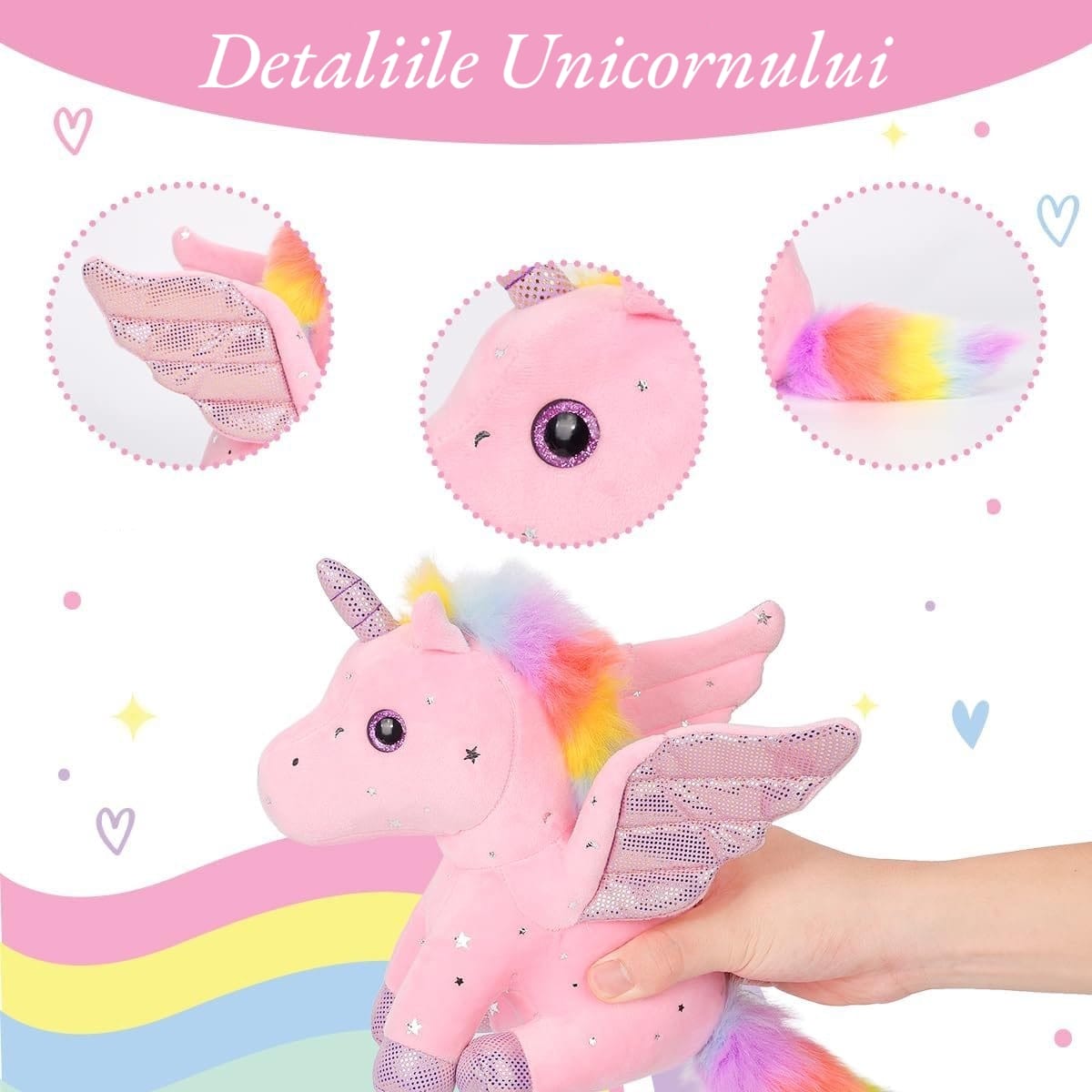 Jucarie de plus Malvys®, Unicorn cu Aripi de Inger, Roz, 30 cm - eMAG.ro