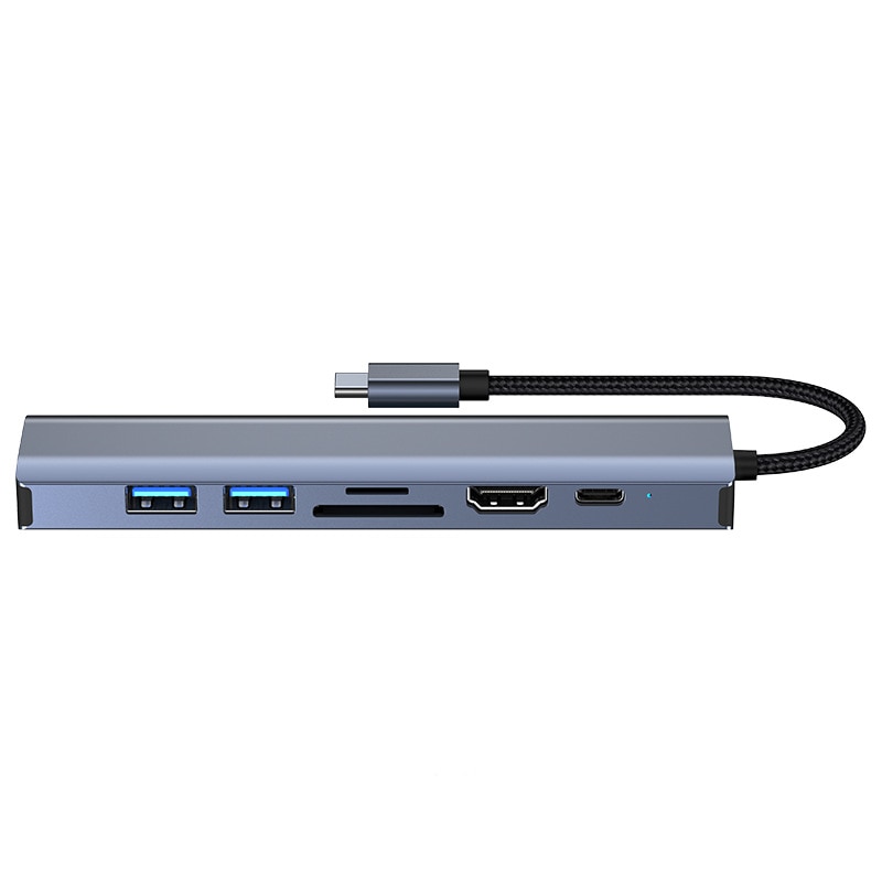 Adaptor Multiport Hub 7 in 1, eRDX®, USB Tip-C, Ethernet RJ45 Gigabit, 2 x USB 3.0, SD/TF, HDMI ...
