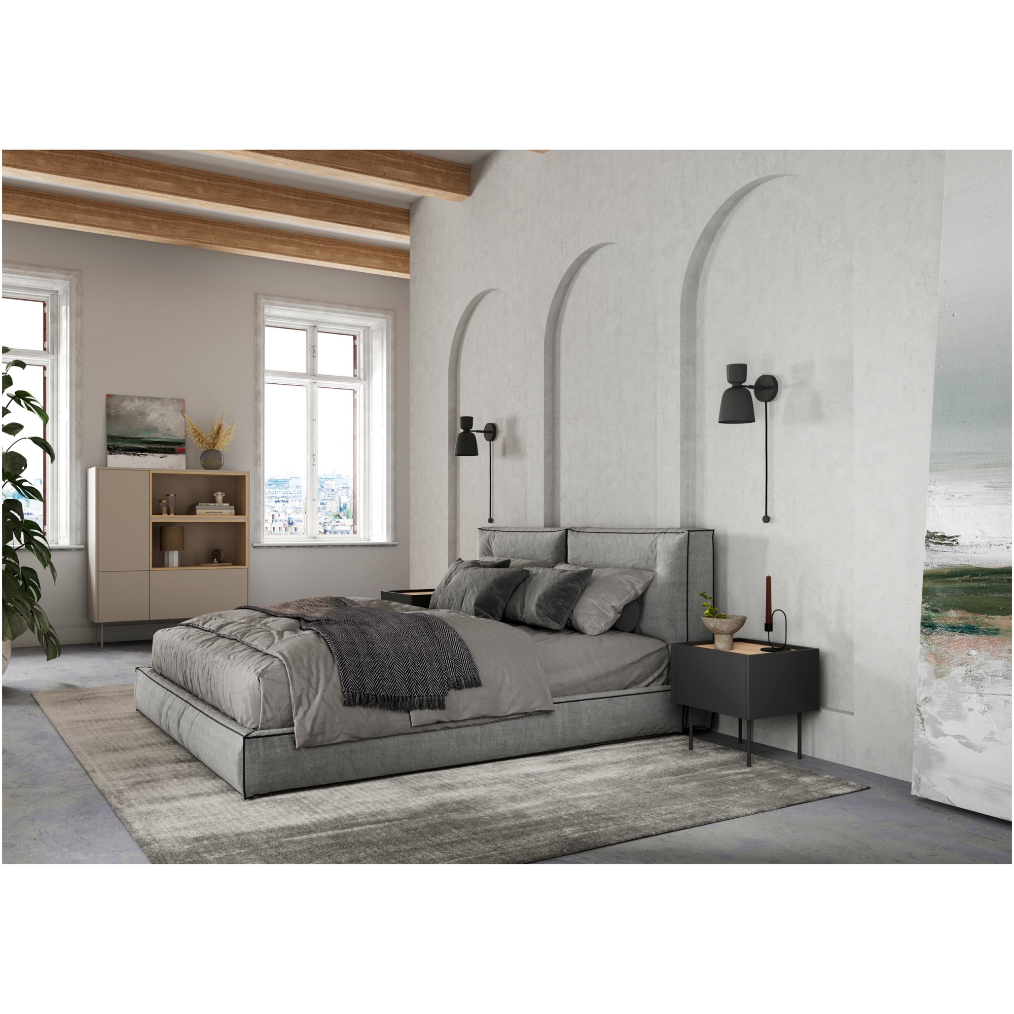 Set 2 noptiere Woodmood Delia, 45x40x45 cm, 1 sertar, culoare casmir ...