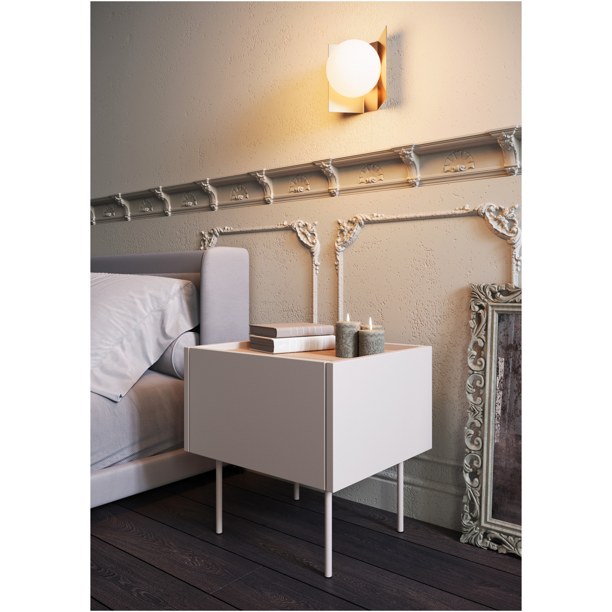 Set 2 noptiere Woodmood Delia, 45x40x45 cm, 1 sertar, culoare casmir ...