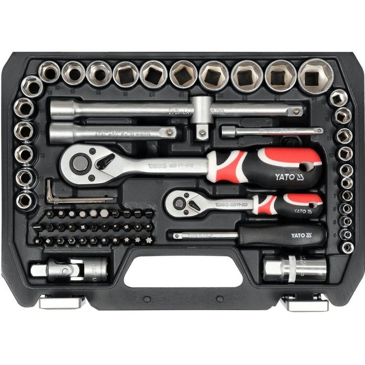 Trusa tubulare si biti cu prindere 1/4" si 1/2", Yato Crom Vanadiu, 72 ...