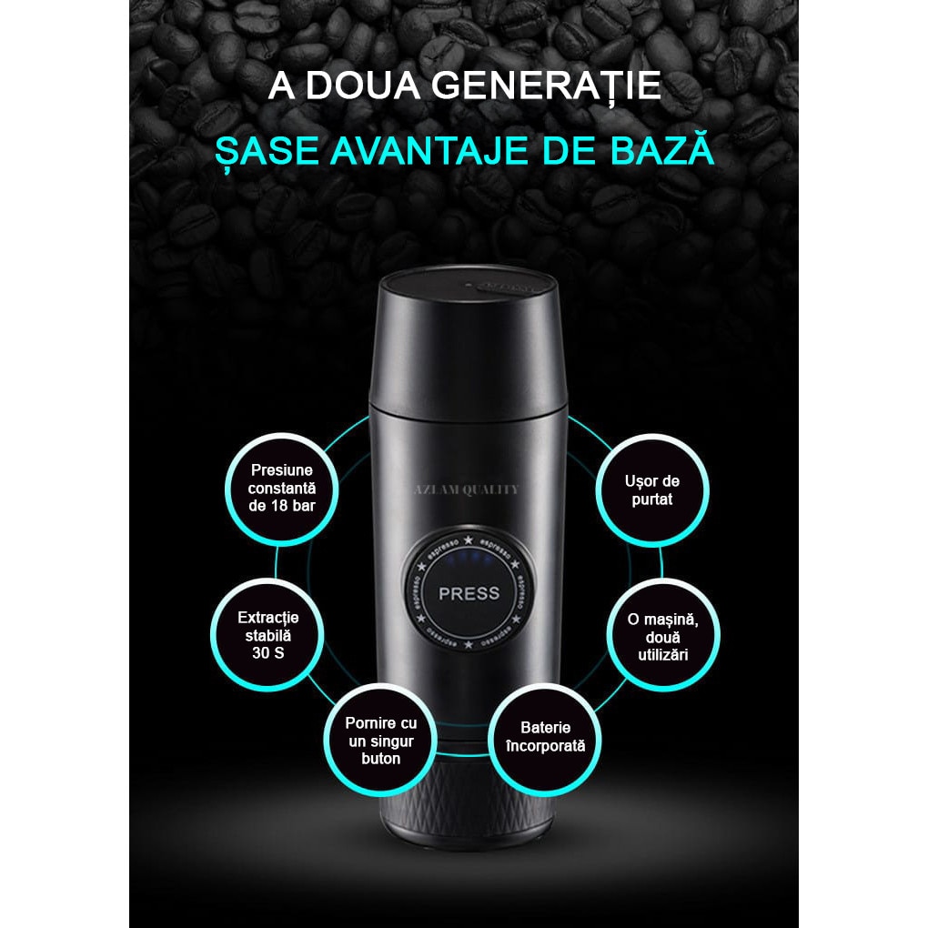Espressor Portabil Complet Automat, Design ergonomic si compact ...