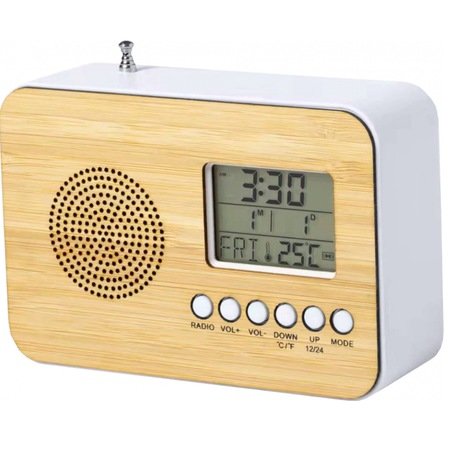 Radio retro FM cu Bambus si cu Ceas, Termometru si Alarma - eMAG.ro
