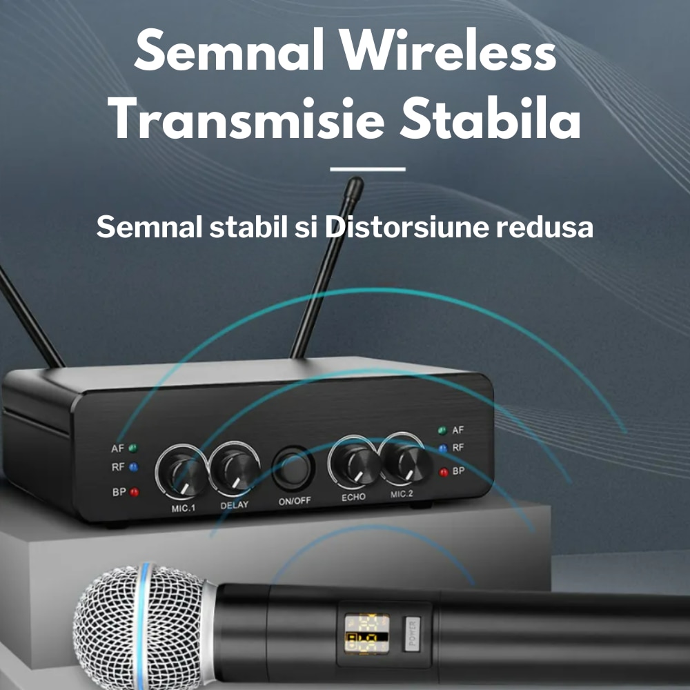 Set 2 Microfoane Wireless Profesionale, VENTART, fara fir UHF, cu ...