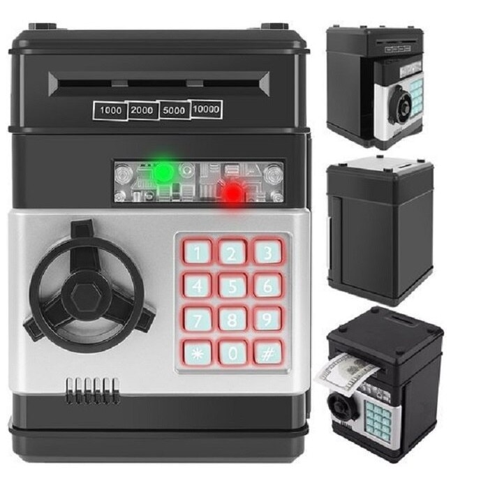 Pusculita metalica tip seif, Deschidere cu Cod PIN, Negru - eMAG.ro