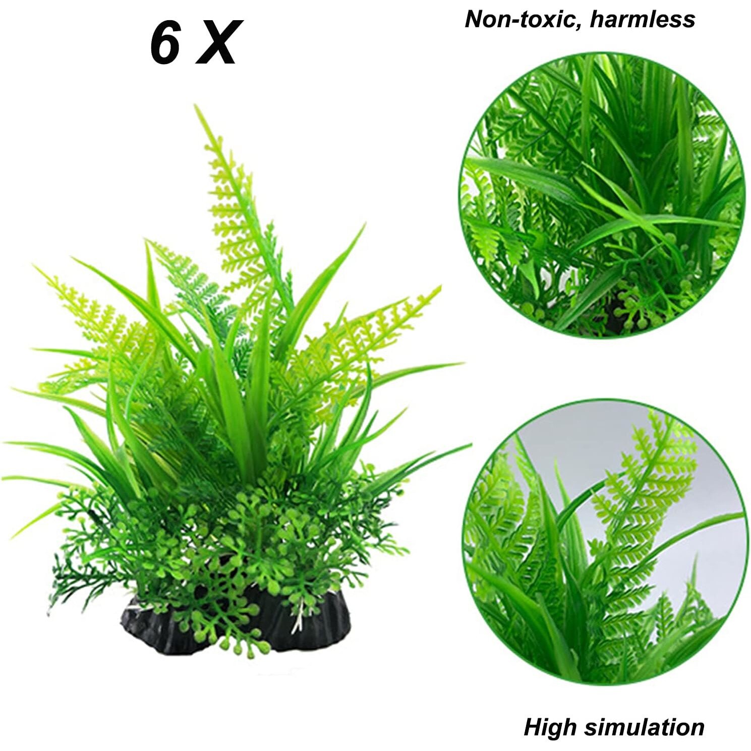 Set 6 plante artificiale mari de acvariu din plastic, Verde, 8 x 5 x 14 cm - eMAG.ro