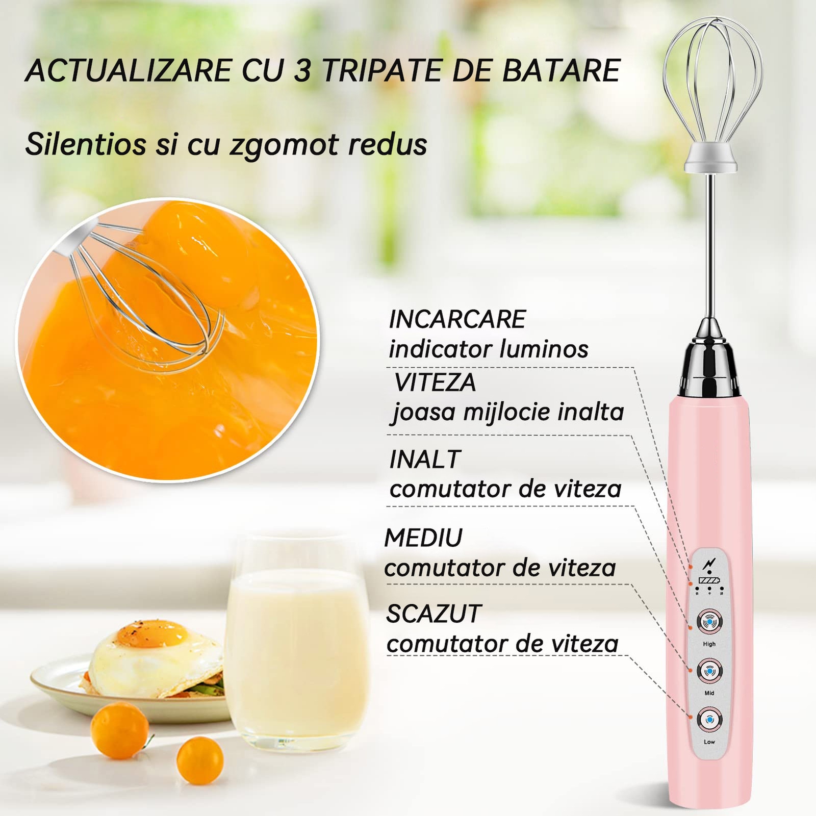 Mixer spuma lapte electric, Sundiguer, 3 capete interschimbabile ...