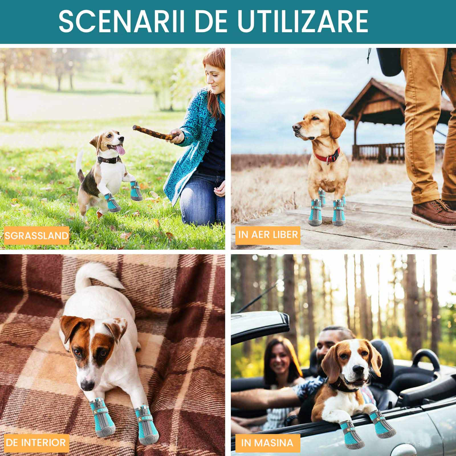 Set 4 Pantofi Protectori pentru caini, Vaxiuja, Impermeabil, pentru ...