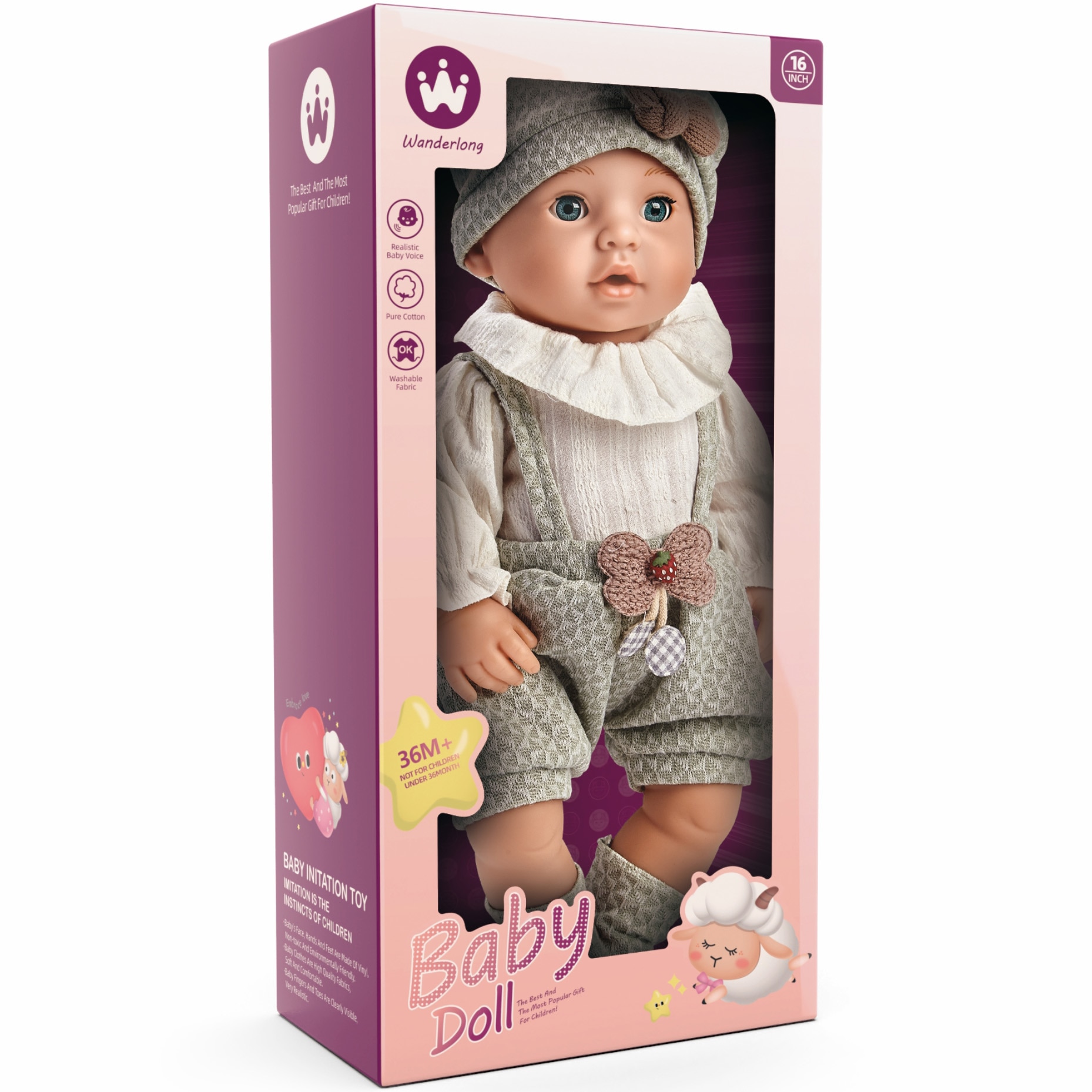 Papusa bebelus Mappy 40 cm, alb / gri - eMAG.ro