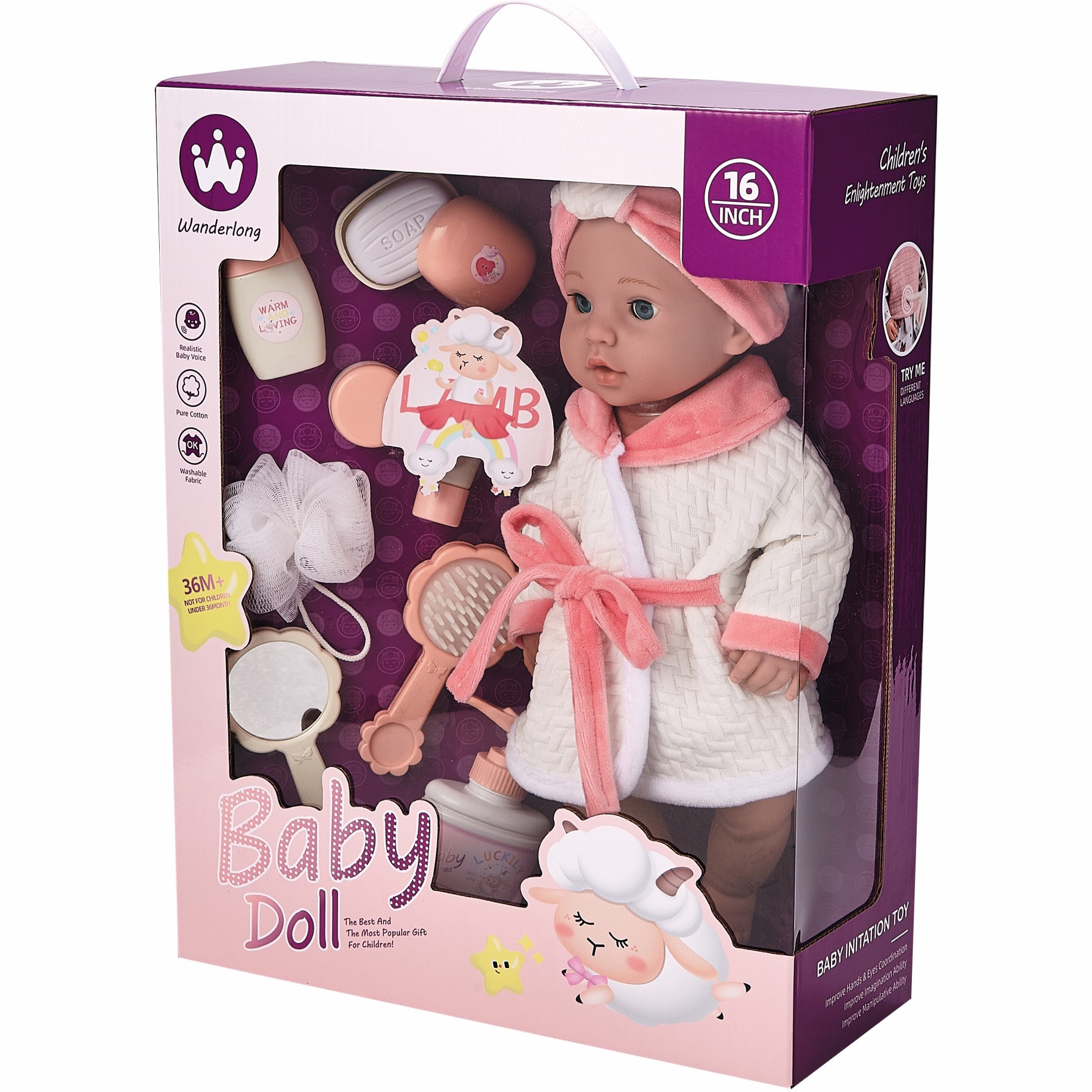 Papusa bebelus Mappy 40 cm, 8 accesorii pentru baie - eMAG.ro