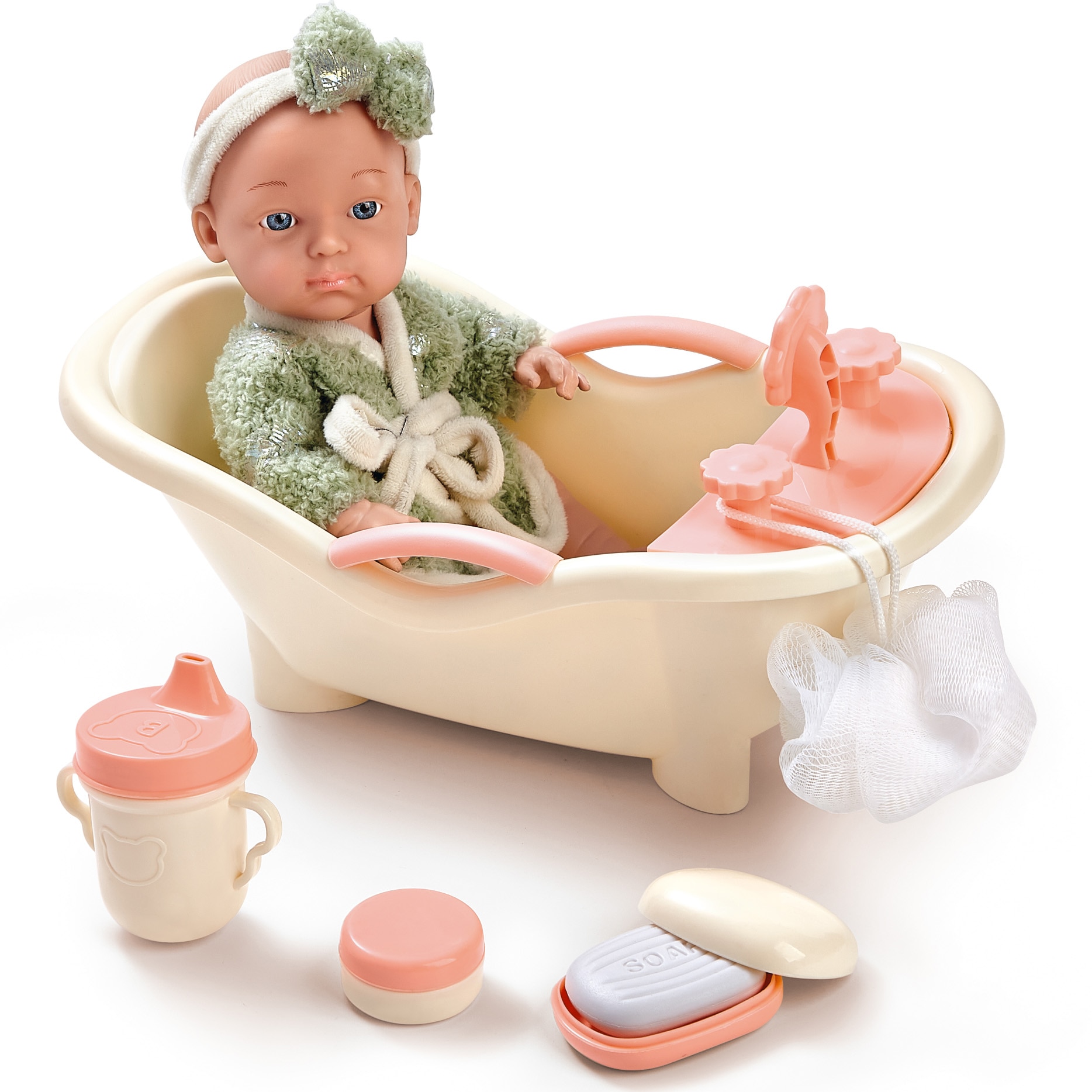 Papusa bebelus Mappy 23 cm, cu cadita si 5 accesorii - eMAG.ro