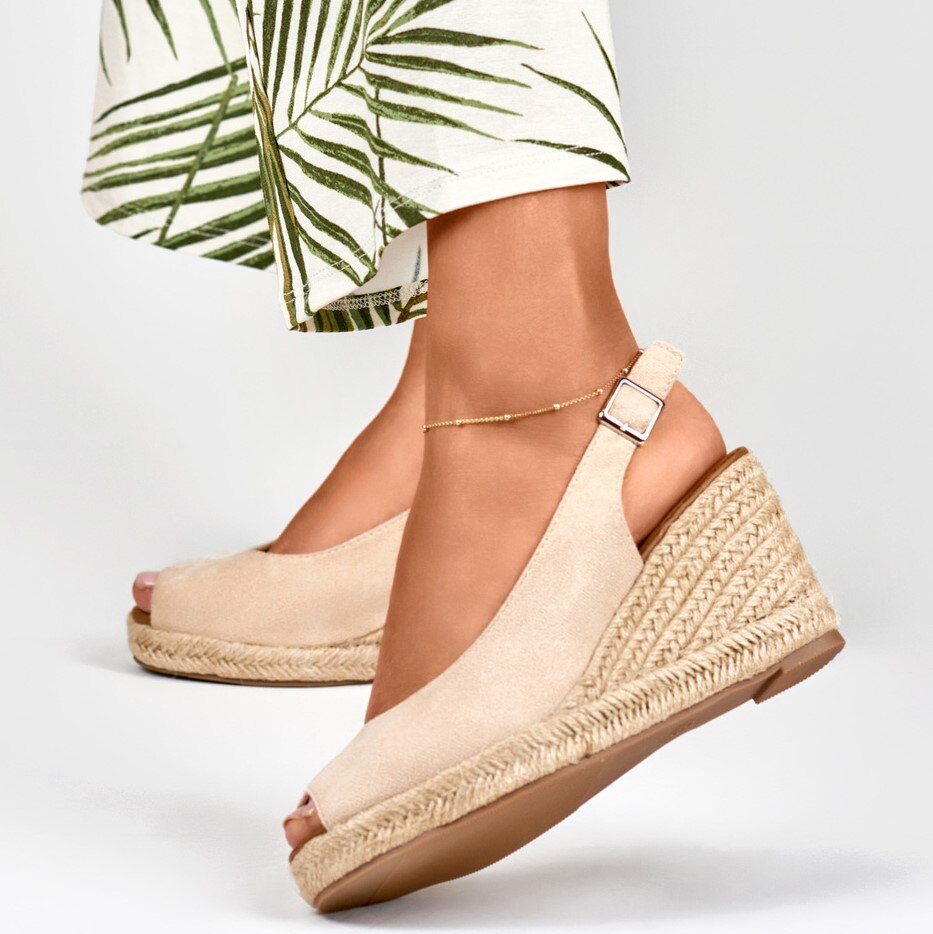 Espadrile cu platforma, Piele intoarsa, Bej, 41 - eMAG.ro