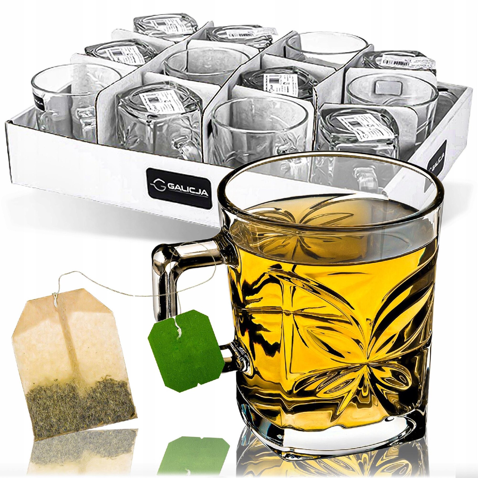 Set de 12 pahare pentru ceai cu maner, Galicja, Sticla, Transparent ...