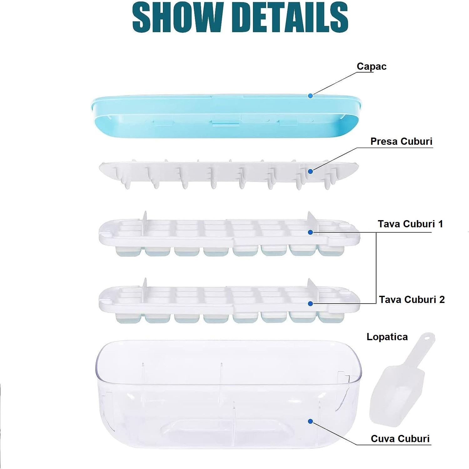 Set Profesional pentru cuburi de gheata, cutie cu capac, lopatica si 2 ...