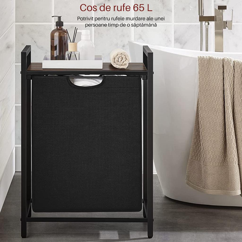 Cos de rufe VASAGLE, cu sac detasabil de 65L, raft superior, cadru ...