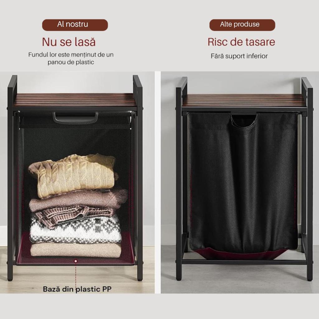 Cos de rufe VASAGLE, cu sac detasabil de 65L, raft superior, cadru ...