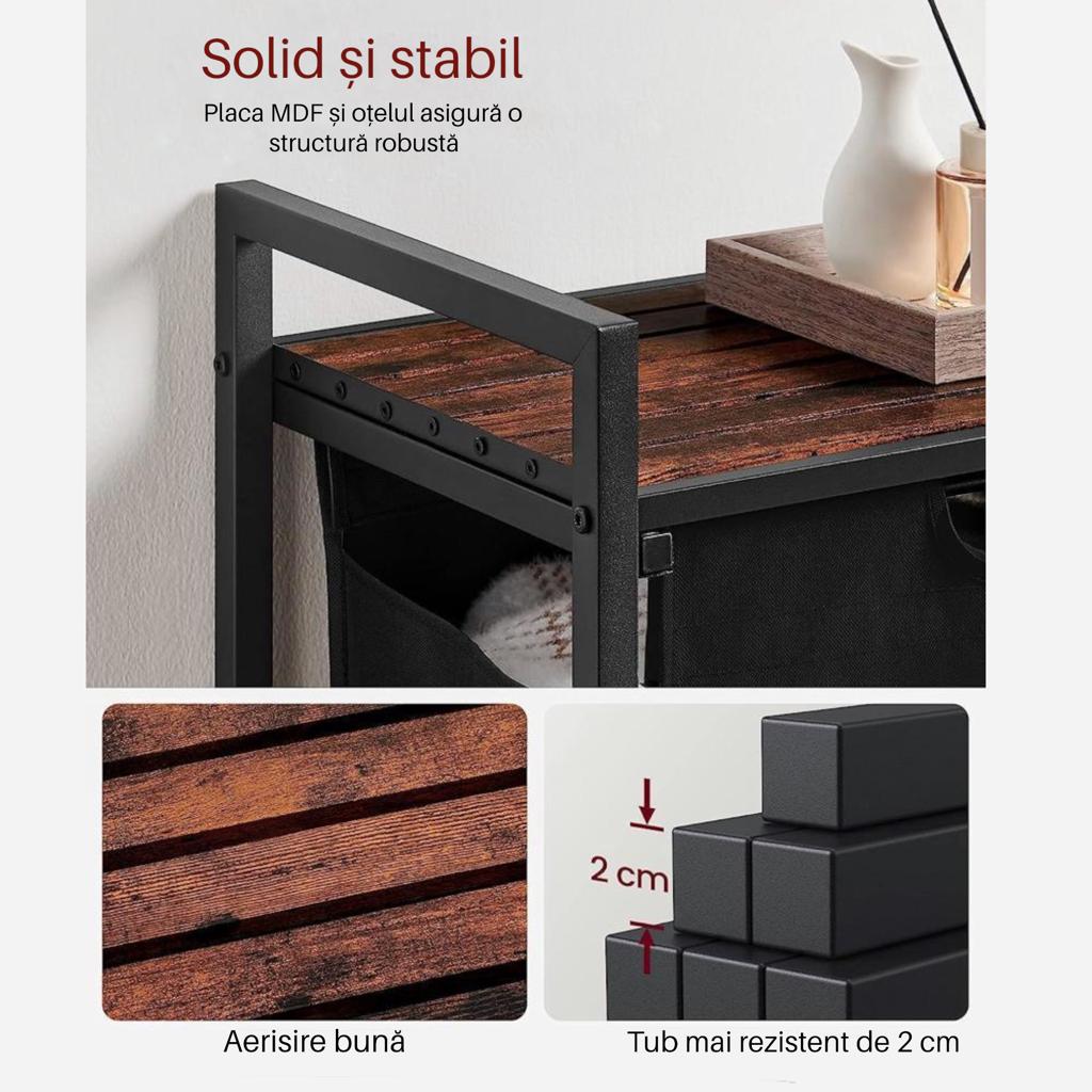 Cos de rufe VASAGLE, cu sac detasabil de 65L, raft superior, cadru ...