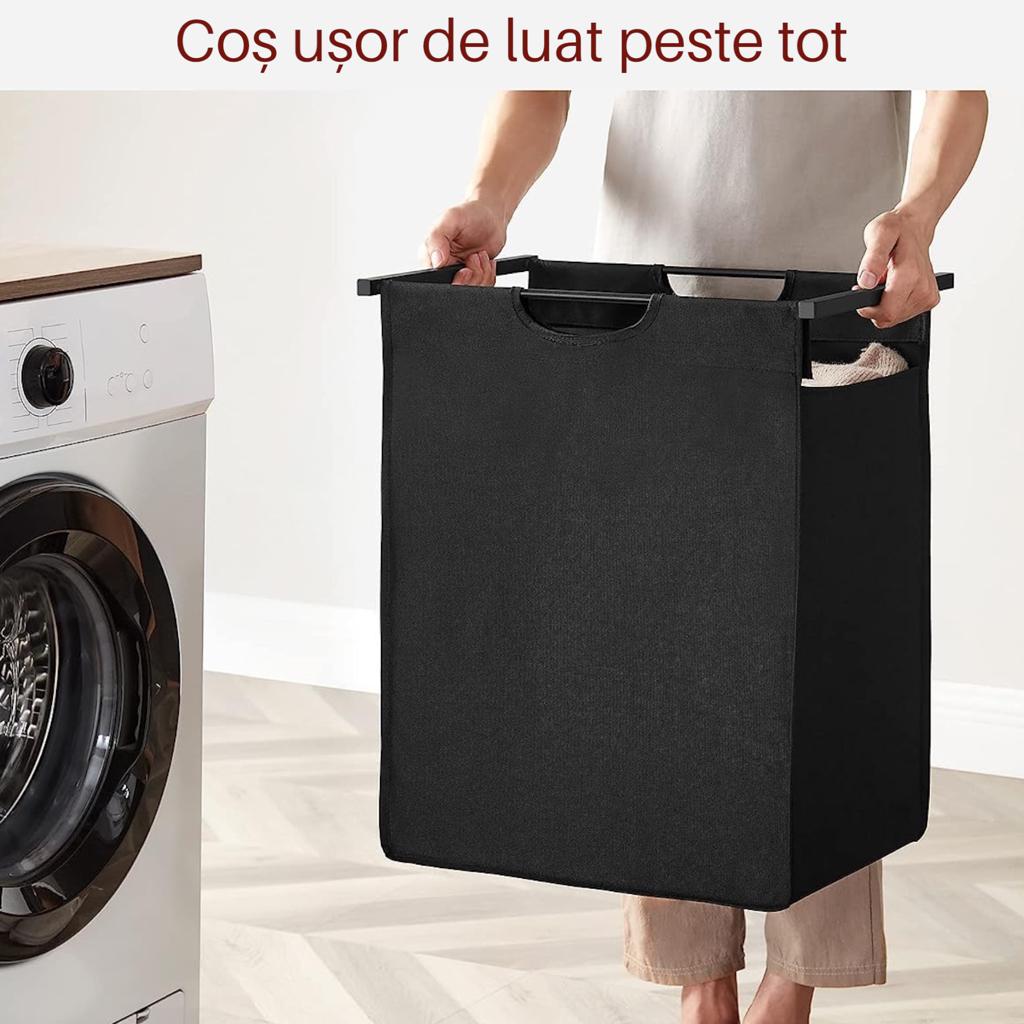Cos de rufe VASAGLE, cu sac detasabil de 65L, raft superior, cadru ...