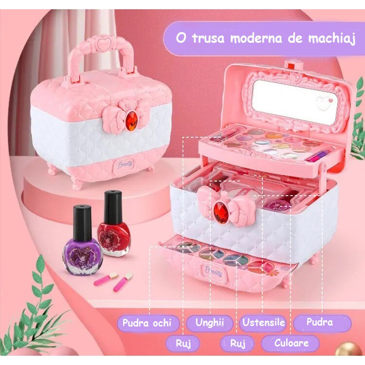 Trusa De Machiaj Pentru Copii Wepro Store Fard De Pleoape In 12 Culori Lac De Unghii Oglinda