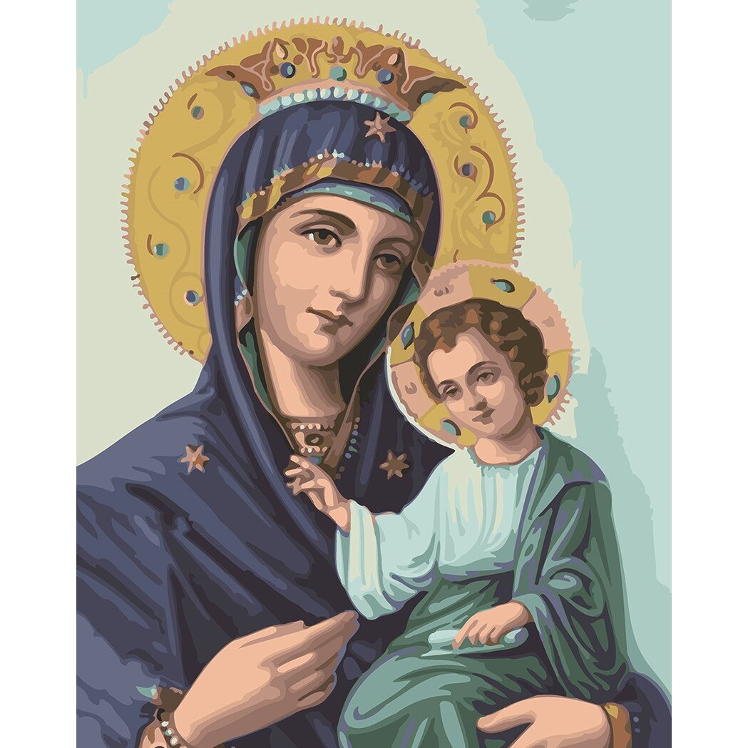 Set pictura pe numere, Icoana Sf. Maria si pruncul, 40x50, Multicolor ...