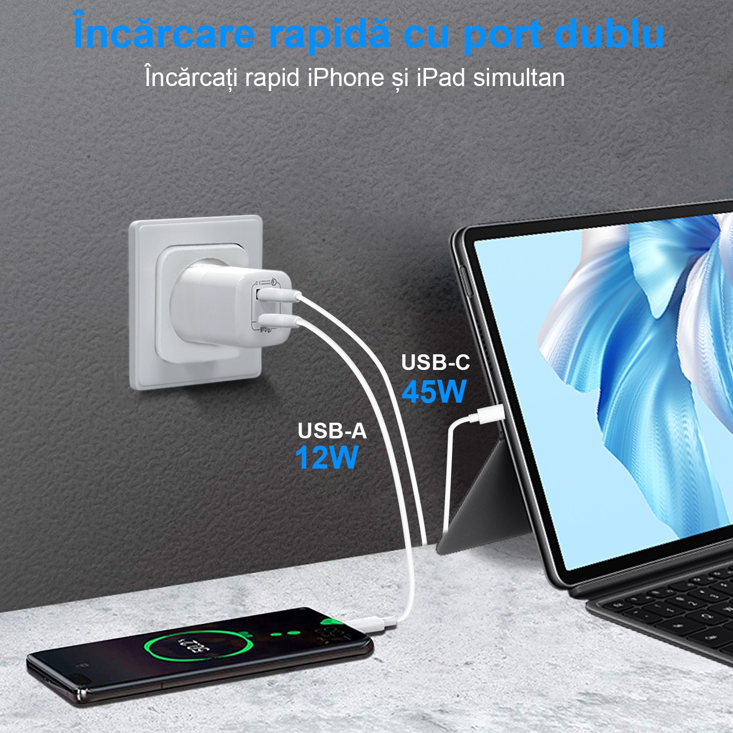 Incarcator retea compatibil cu Apple SamSung, SDLOGAL, USB Type C, USB3 ...
