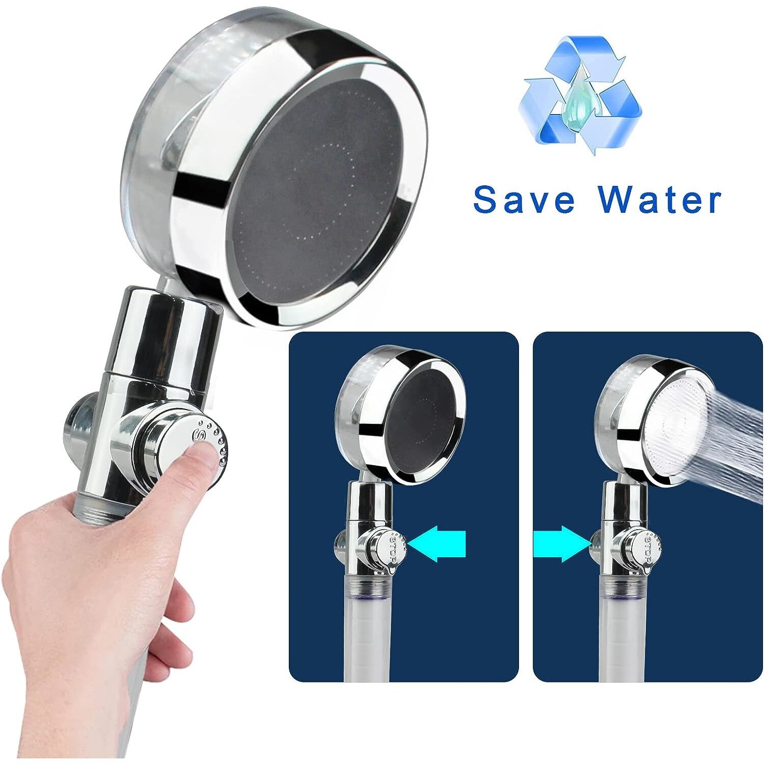 Para de dus turbo, ABS, Buton on/off, 360 de grade rotative cu elice ...