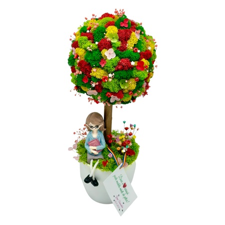 Aranjament floral mediu 38 cm, tip copacel / pomisor cu licheni ...