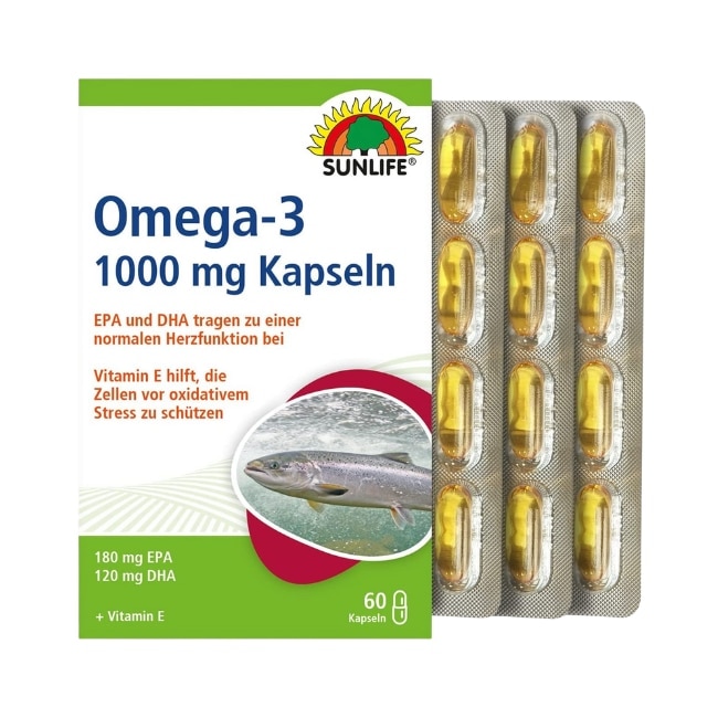 Хранителна добавка SUNLIFE Omega 3 рибено масло, 1000мг, 60 капсули ...