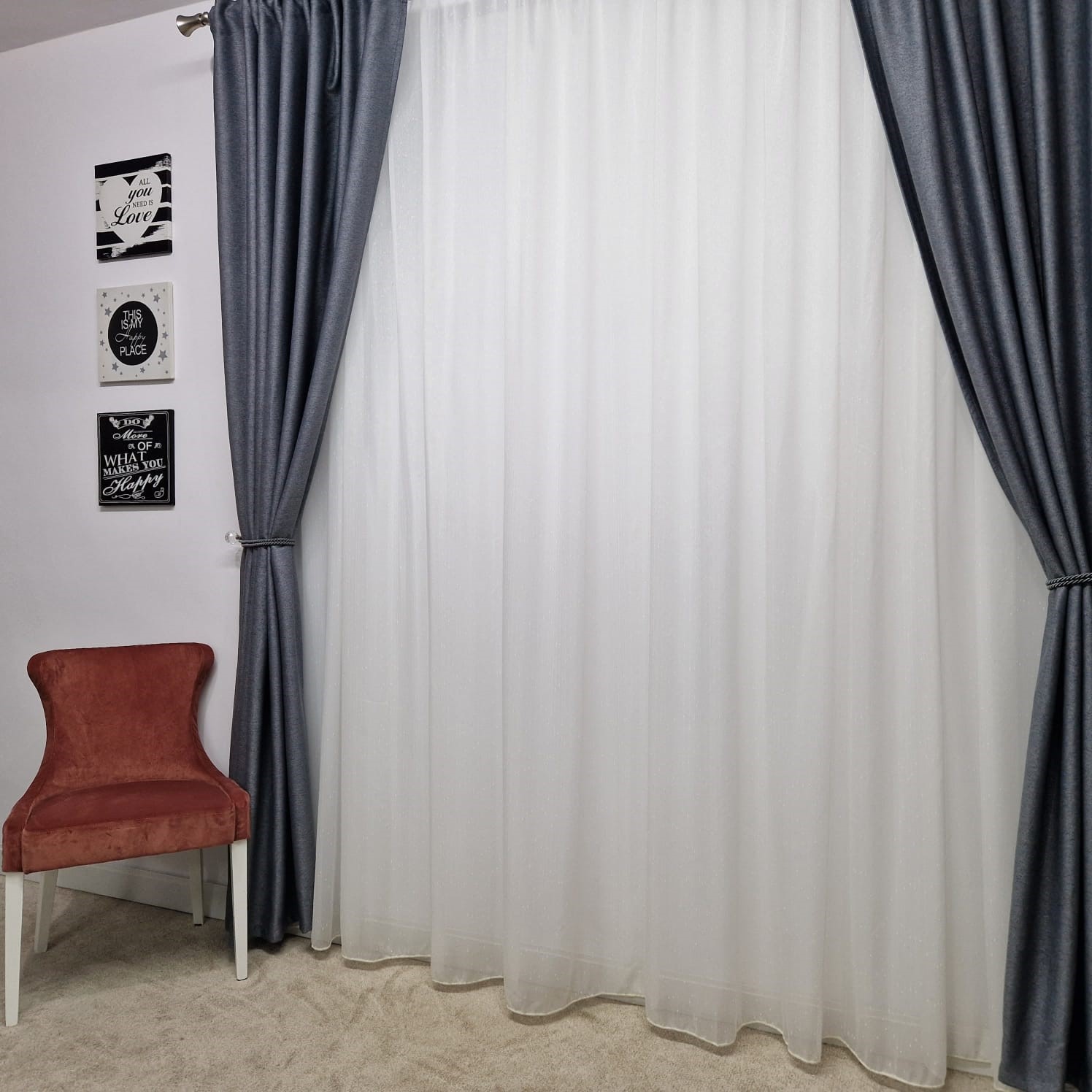 Draperie Rustic Gri Antracit, Blackout cu rejansa pentru sina 2 buc x ...