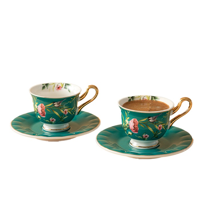 Set cesti de cafea, English Home, Vanilie Portelan, 4 piese, 90 ml, Verde - eMAG.ro