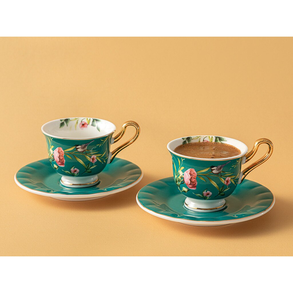 Set cesti de cafea, English Home, Vanilie Portelan, 4 piese, 90 ml, Verde - eMAG.ro