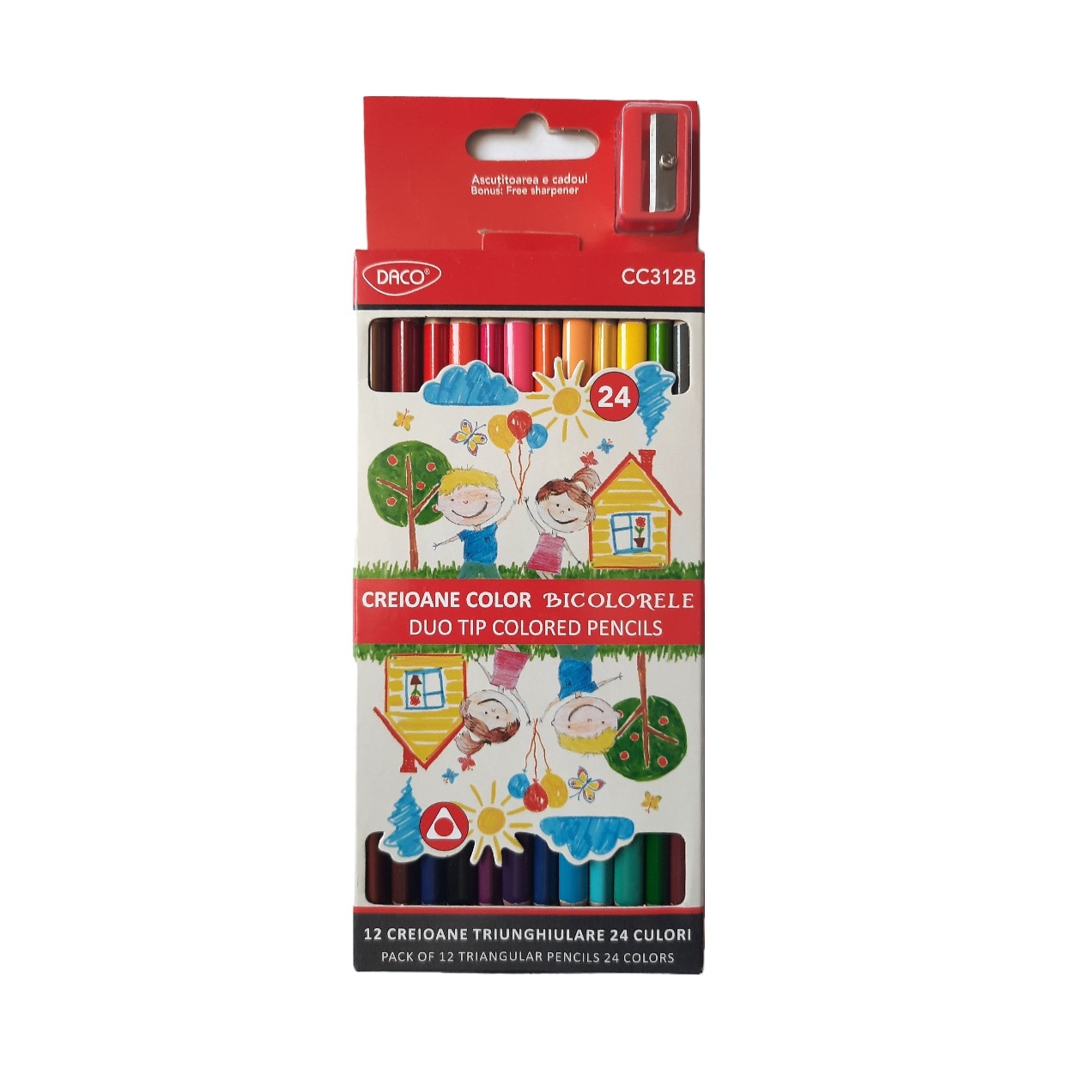 Creioane colorate bicolore 12 buc/set, 24 culori, FLR DACO CC312B, corp ...