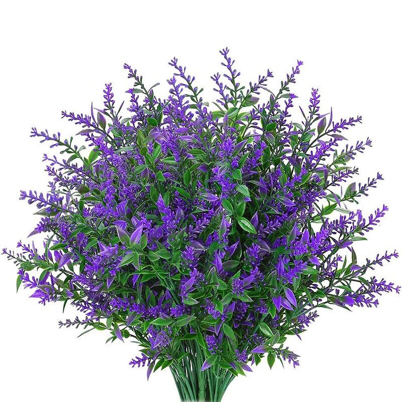 Set 6 flori artificiale, Plastic, Mov/Verde - eMAG.ro